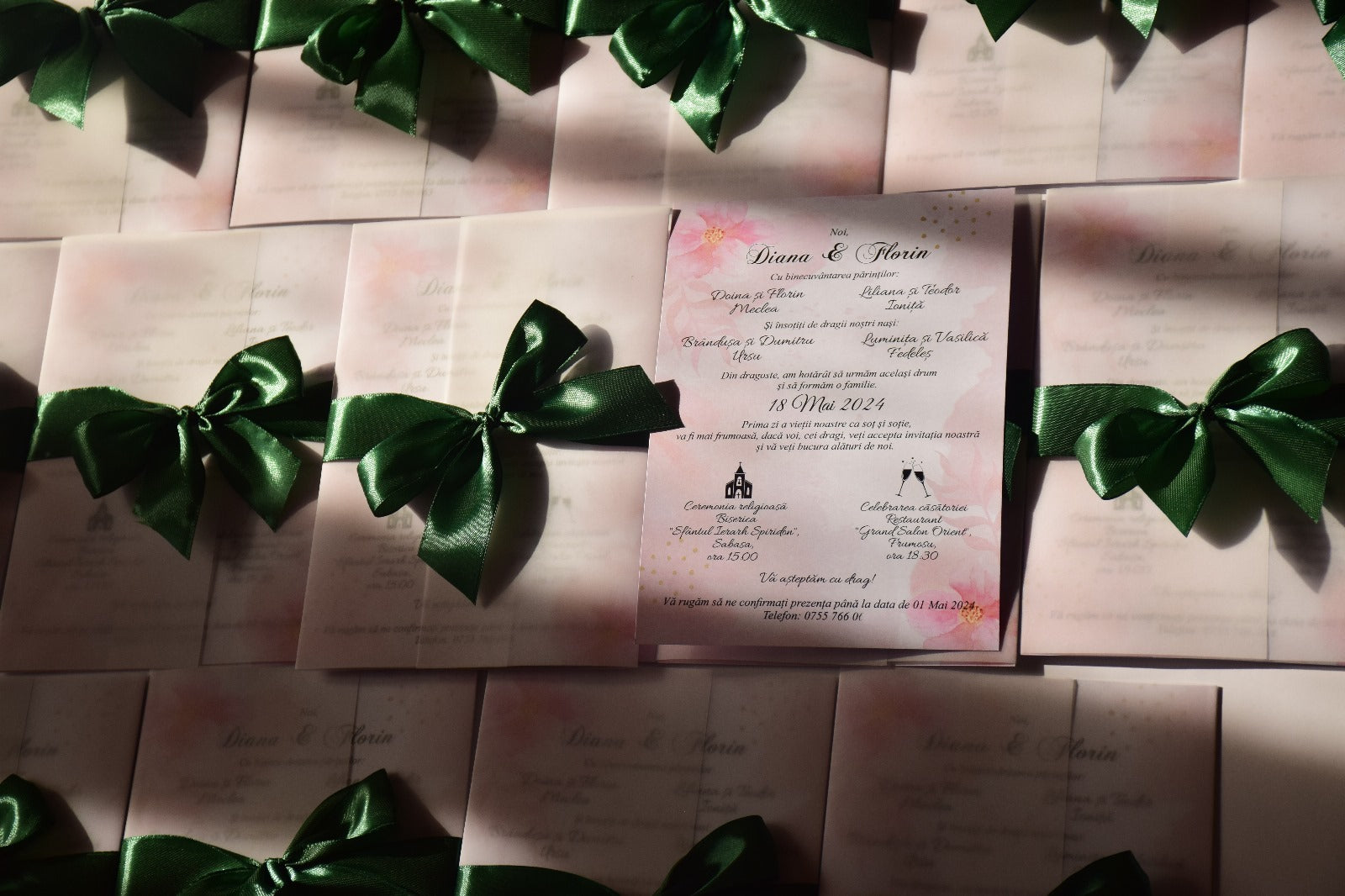 Invitatie Nunta cu plic de calc si fundita- Model N60 – Atelierul de Hartie