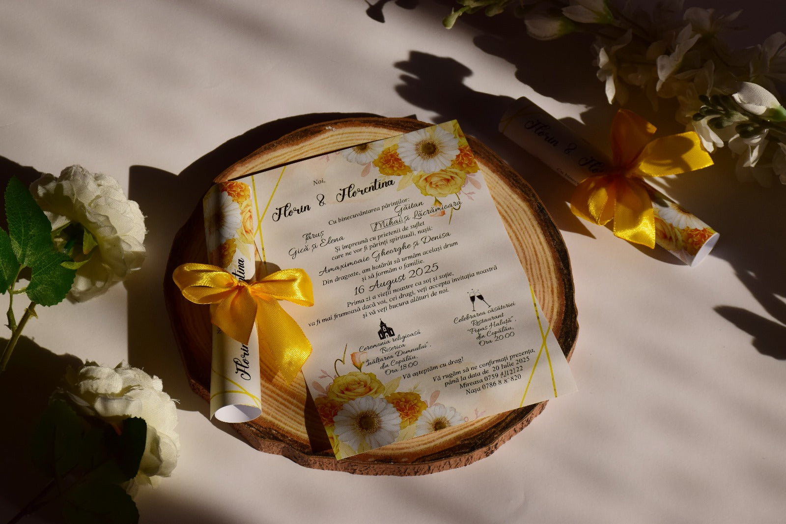 Invitatie Nunta Rulata cu fundita - Model N75 – Atelierul de Hartie