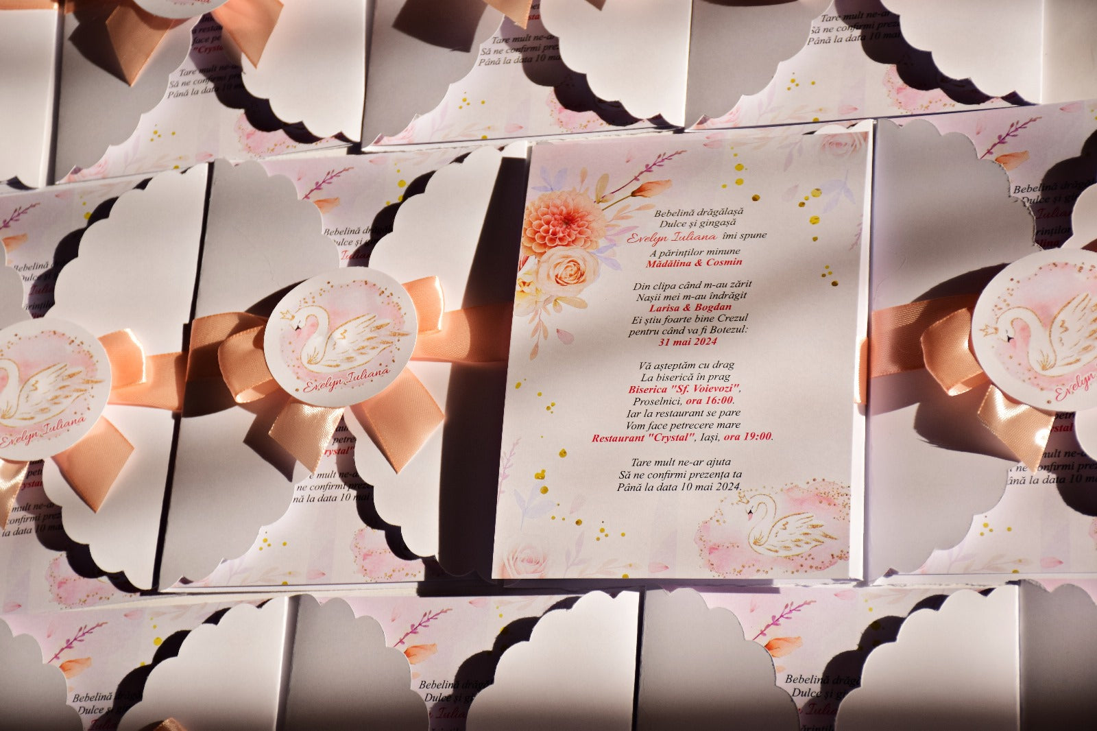 Invitatie Botez tema Lebada - Model B23 – Atelierul de Hartie